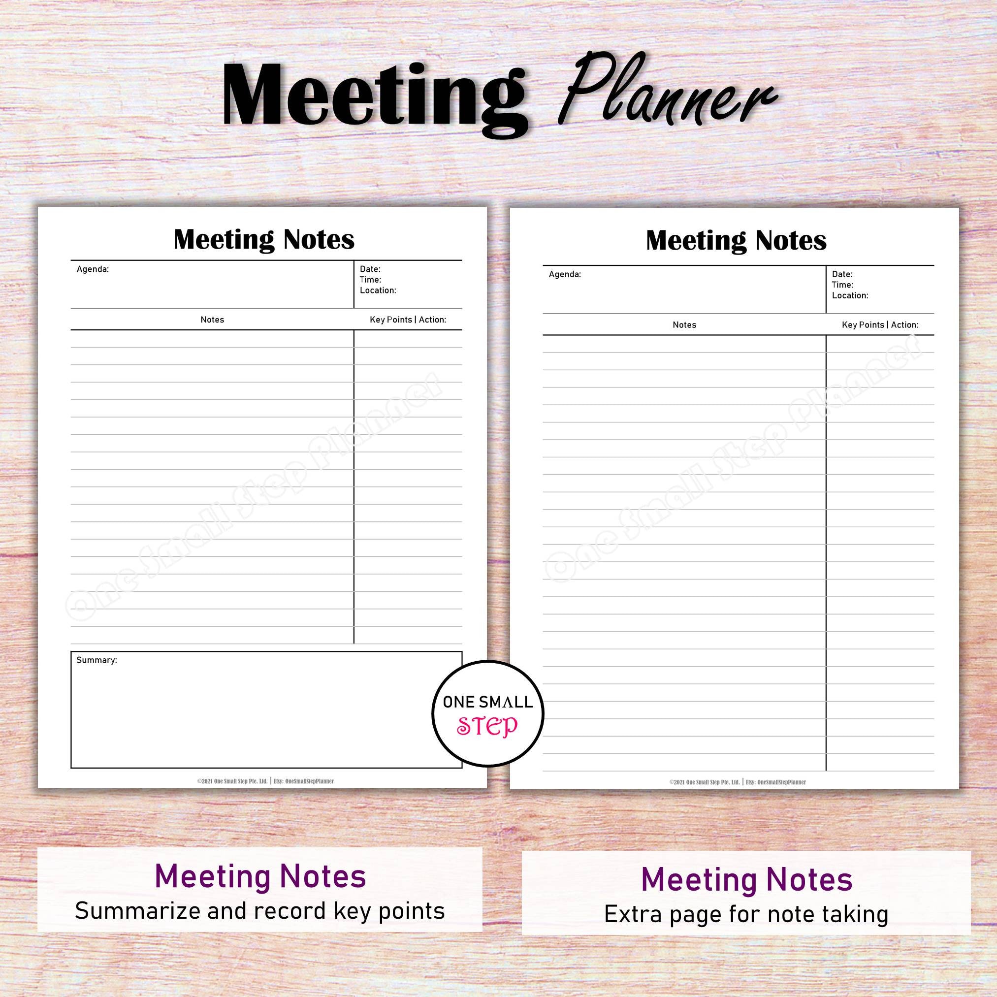 Meeting Notes Planner Printable, Meeting Agenda Note Taking Template ...