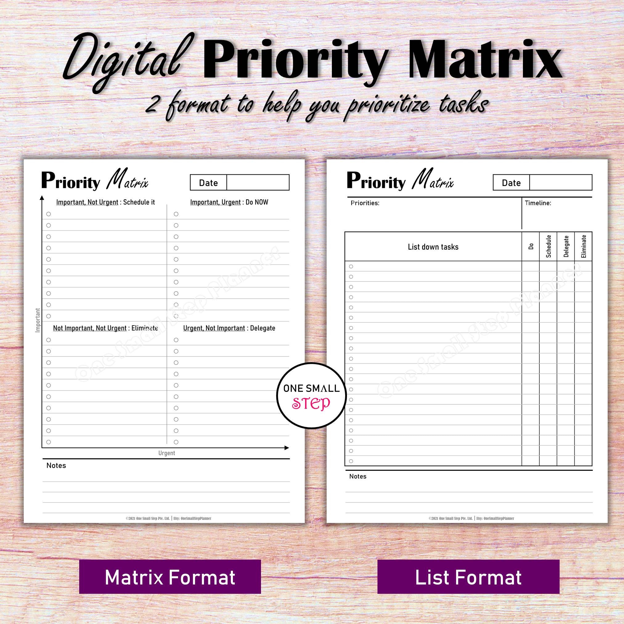 Digital Priority Matrix iPad Planner, Goodnotes Eisenhower Matrix Daily ...
