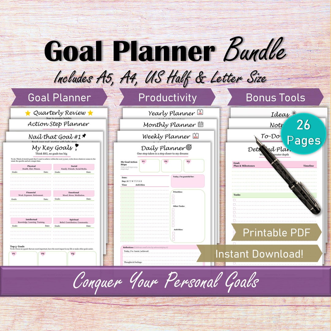 Goal Setting Workbooks Printable, 2024 Yearly Goal Planner, Goal ...