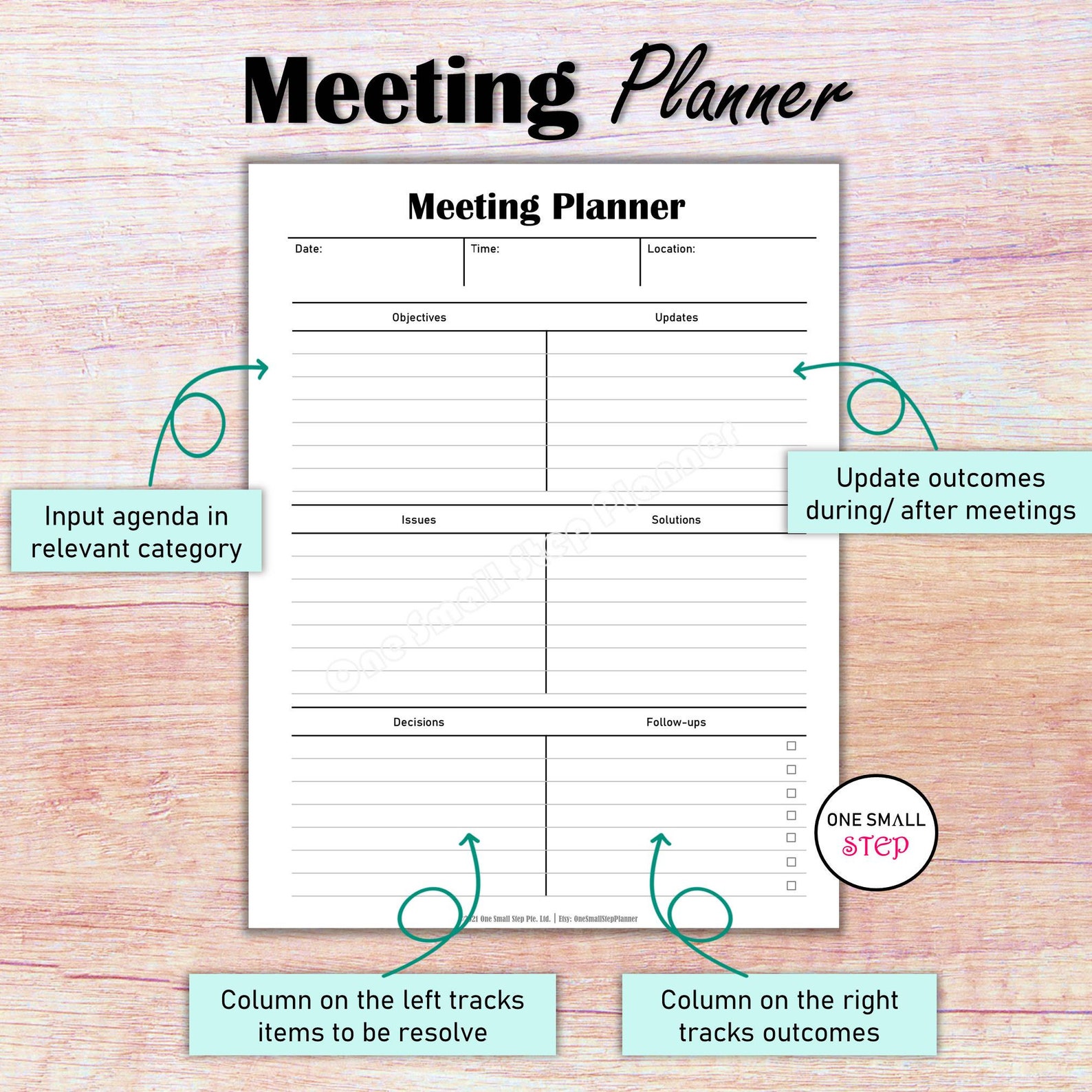 Meeting Notes Planner Printable, Meeting Agenda Note Taking Template ...