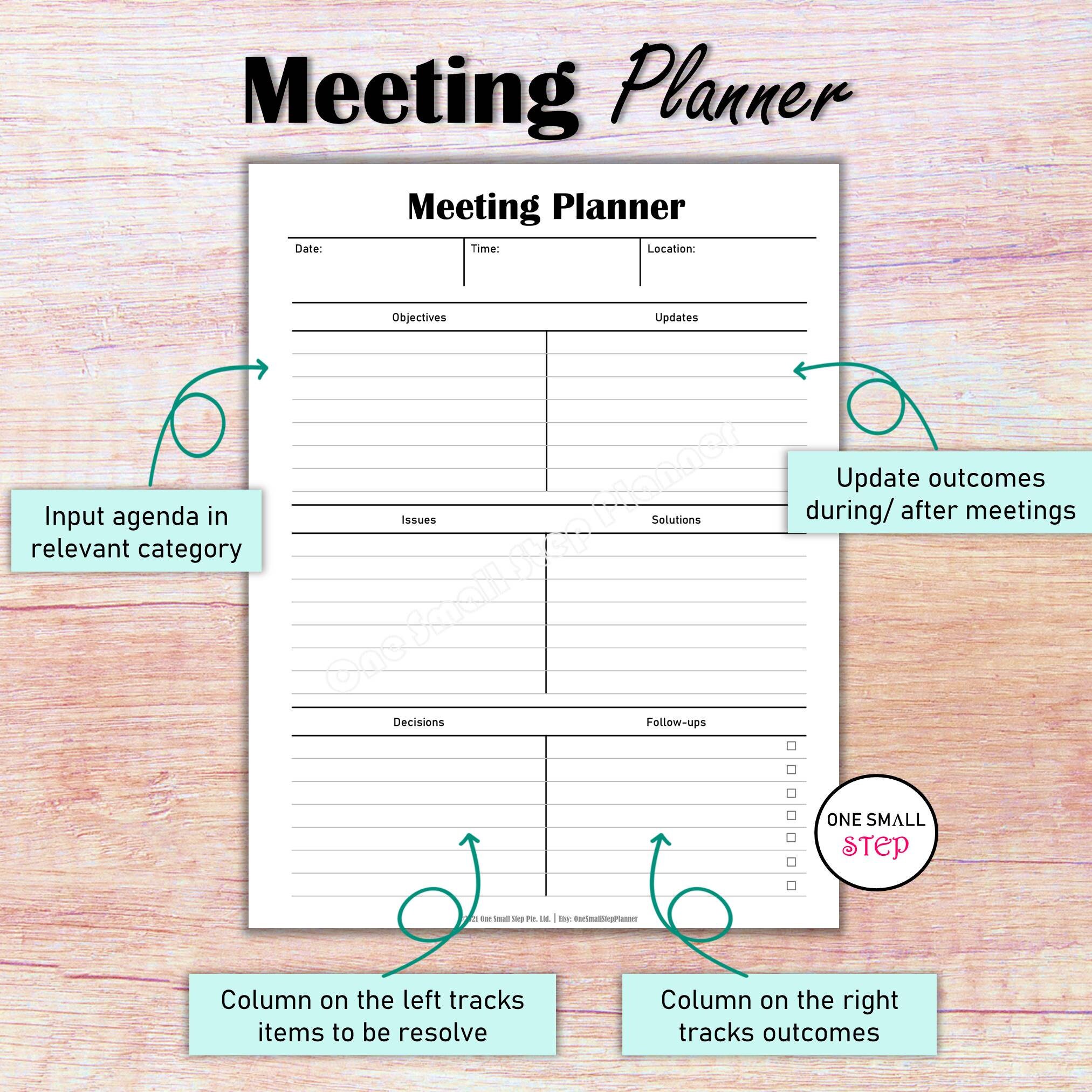 Meeting Notes Planner Printable, Meeting Agenda Note Taking Template ...