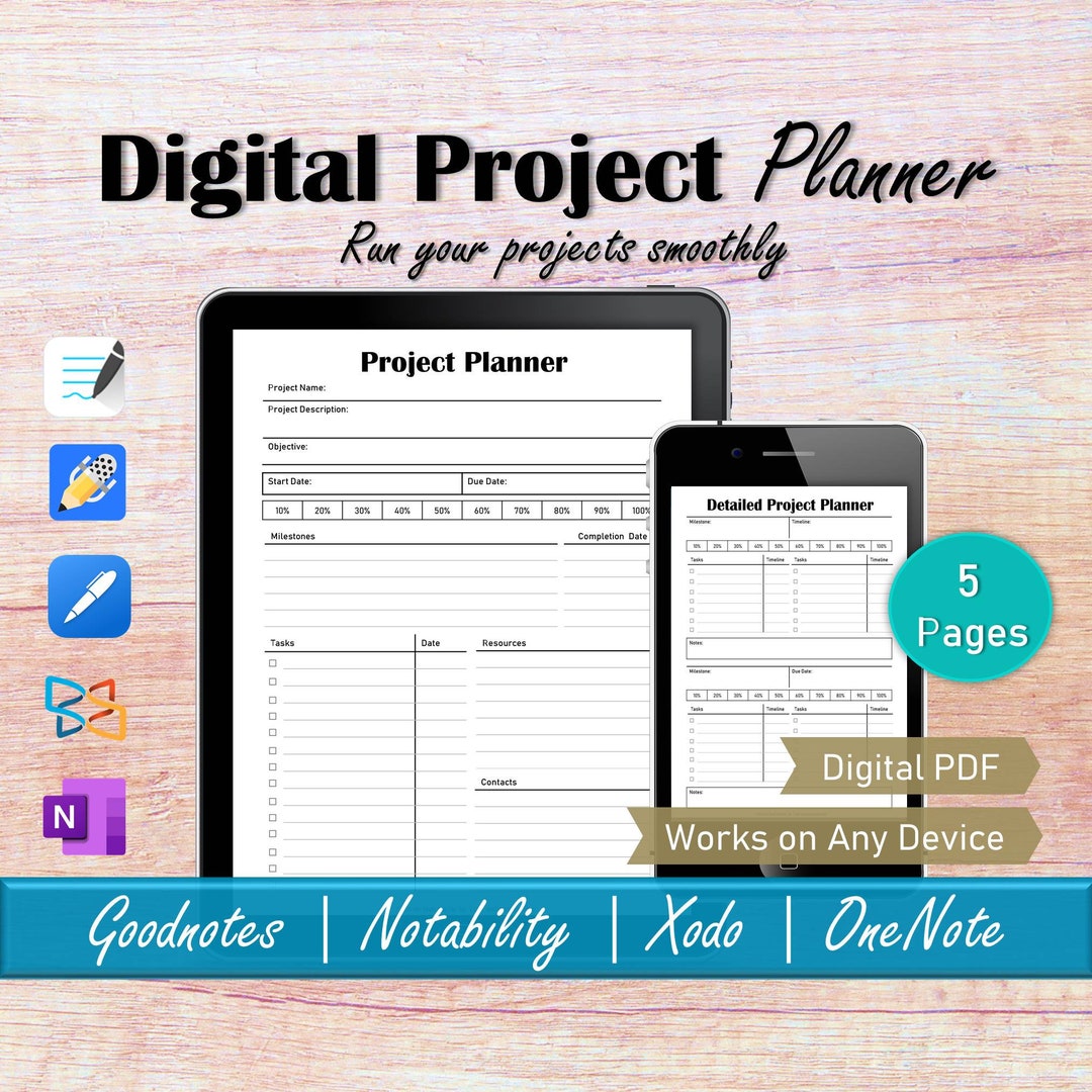 Digital Project Planner iPad Planner, Goodnotes Project Management Task ...
