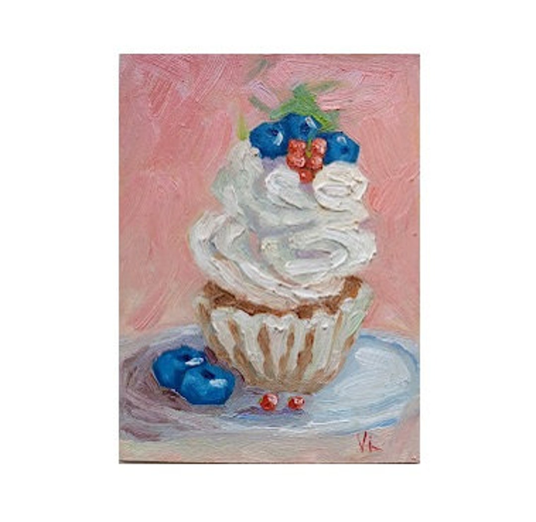 Cupcake Painting Cupcake Art Cream Cupcake Painting Original Oil ...