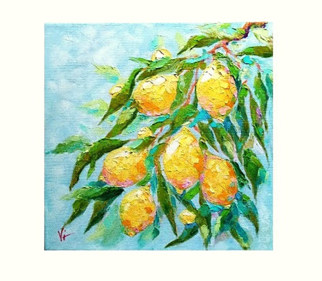 Lemon Painting Lemon Tree Branch Fruits Lemon Art Oil Citrus Art Fruit ...