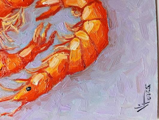 Shrimp Painting Seafood Painting Shrimp Painting Sea Small Painting 8x8 ...