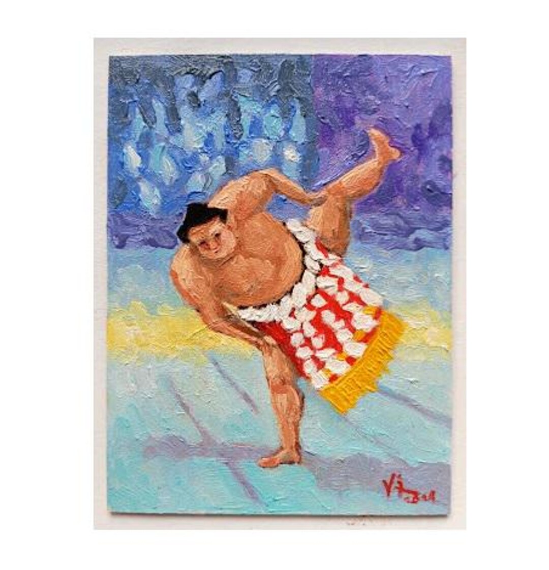 Sumo Wrestler Painting Board Japanese Wrestling Art Japan Artwork Oil 6 ...