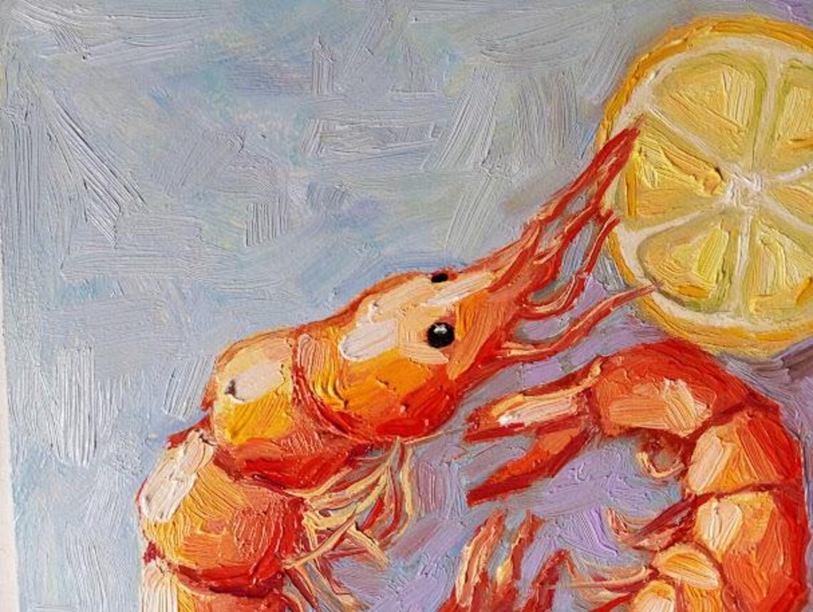 Shrimp Painting Seafood Painting Shrimp Painting Sea Small Painting 8x8 ...