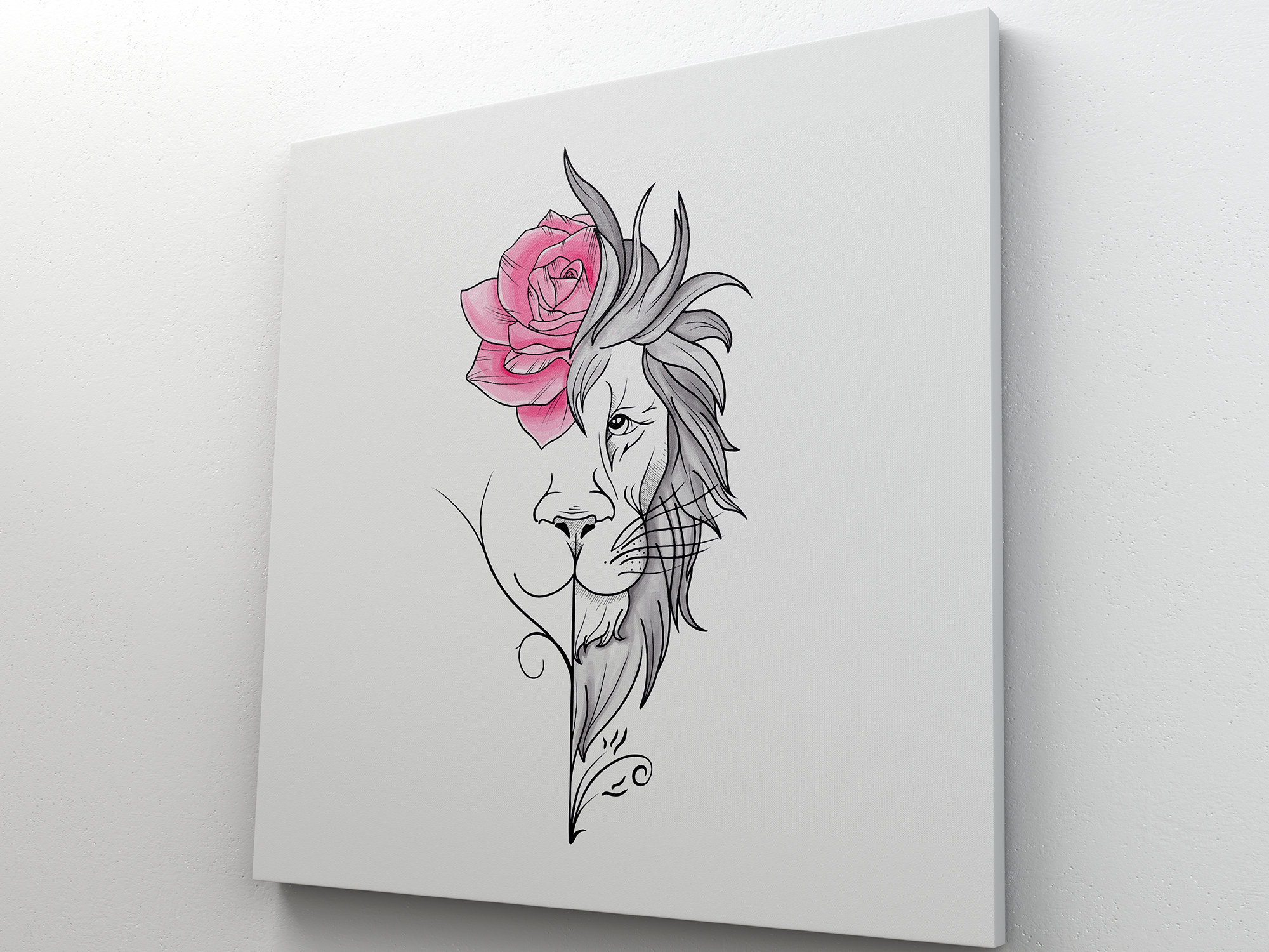 Lion Face With Rose Flower Line Art Floral Design Lion Head Digital ...