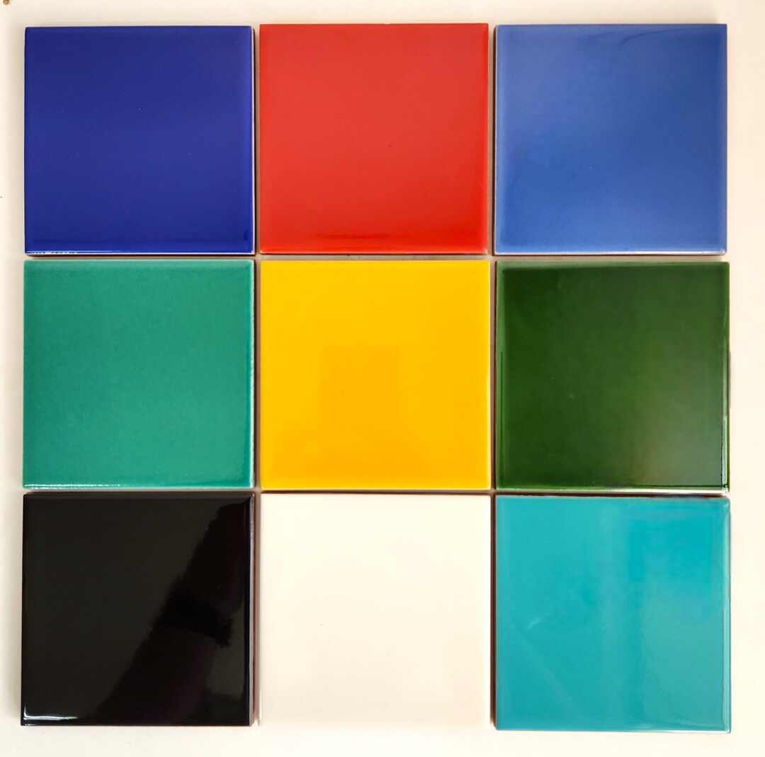Set of 9 Ceramic Tiles 4"x4" Solid Color - Wall and Floor Decor ...