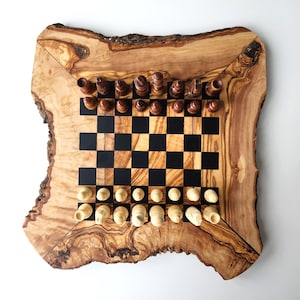 Artisanal Olive Wood Chess Board - 32 Pieces : Live Edge Elegance With ...