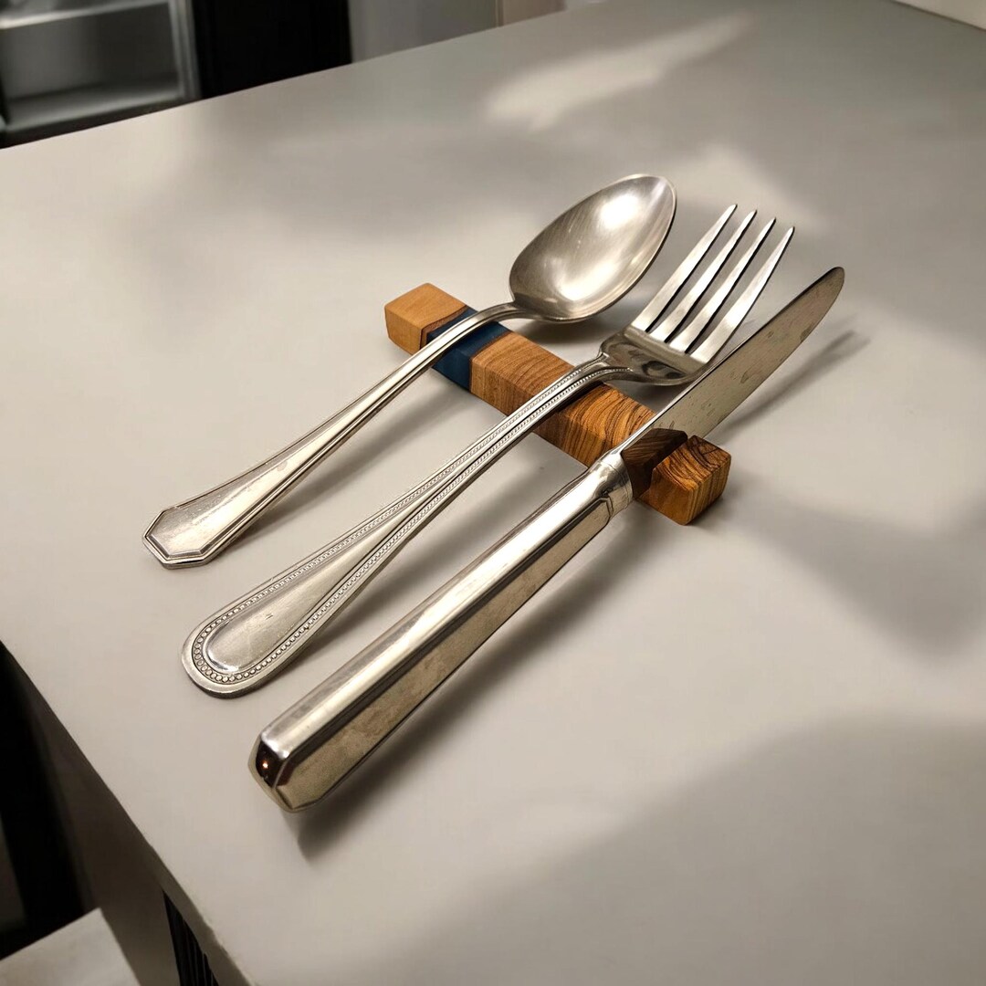 Handmade Olive Wood & Resin Cutlery Rest Unique Kitchen Accessories Set ...