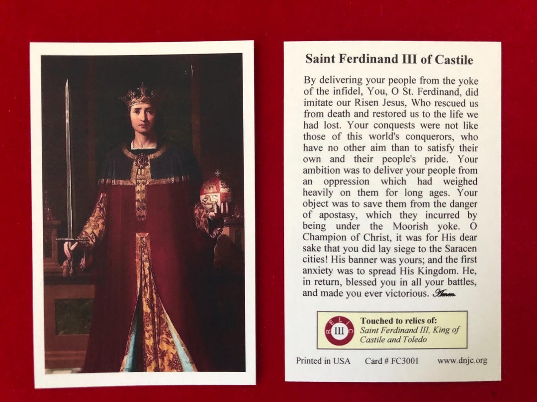 Saint Ferdinand King of Castile and Toledo Third Class Relic Holy Cards ...