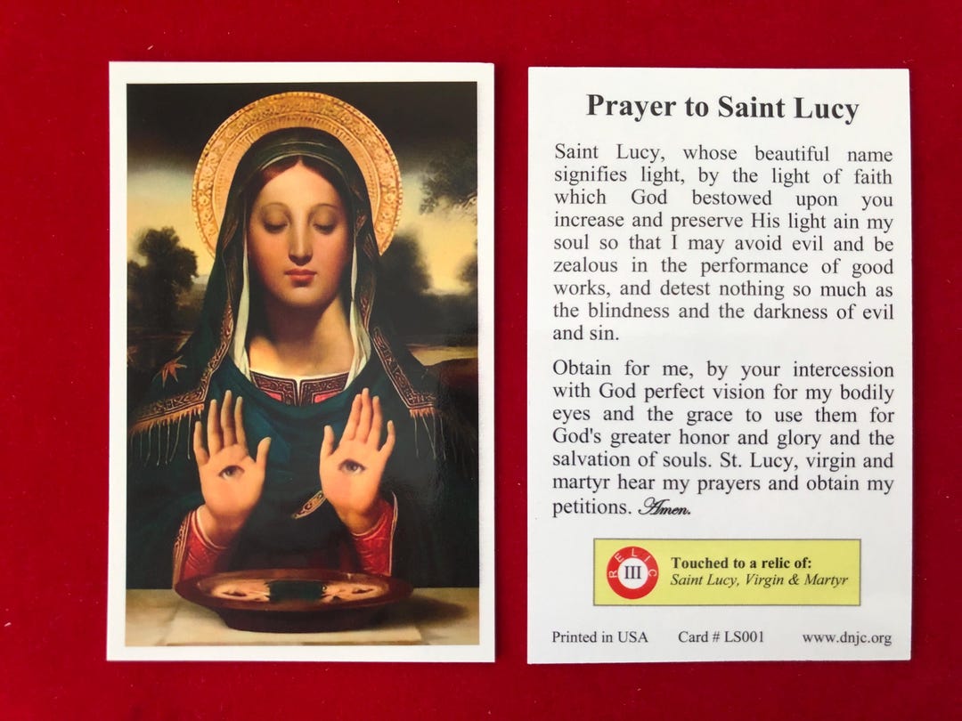 Saint Lucy, Virgin and Martyr Third Class Relic Holy Card (touched to a ...