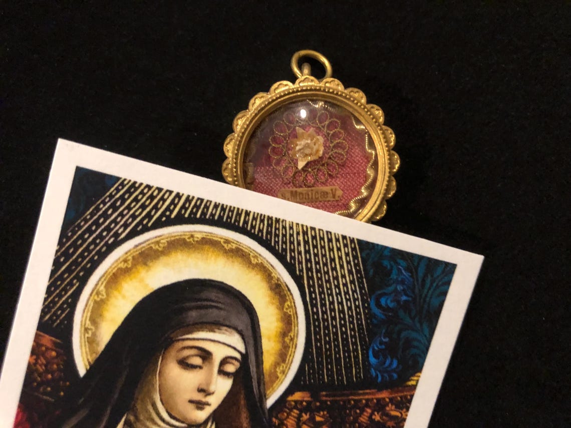 Saint Monica Third Class Relic Holy Card (touched to a First Class ...