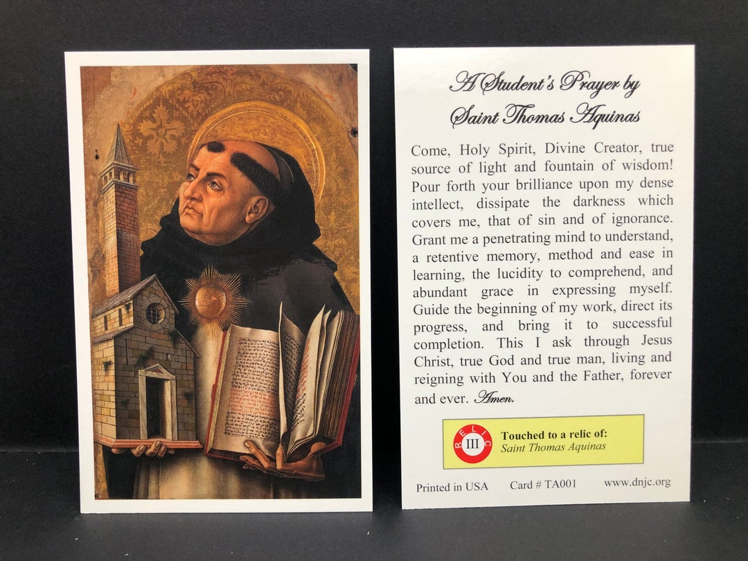Saint Thomas Aquinas Third Class Relic Holy Card (touched to a Relic of ...