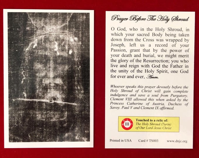Holy Face Third Class Relic Holy Card (touched to a Relic of the Holy ...