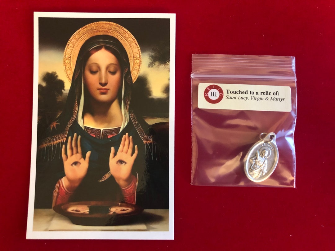 Saint Lucy Relic Medal Pack - Third Class Relic Holy Card & Medal ...