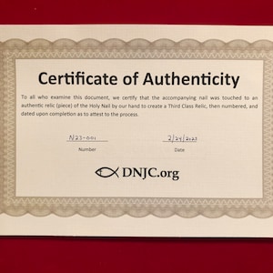 Holy Nail Third Class Relic - Touched to Relic of the Holy Nail of Our ...