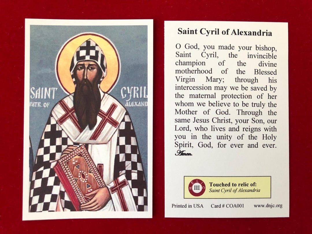 Saint Cyril of Alexandria Third Class Relic Holy Cards (touched to a ...