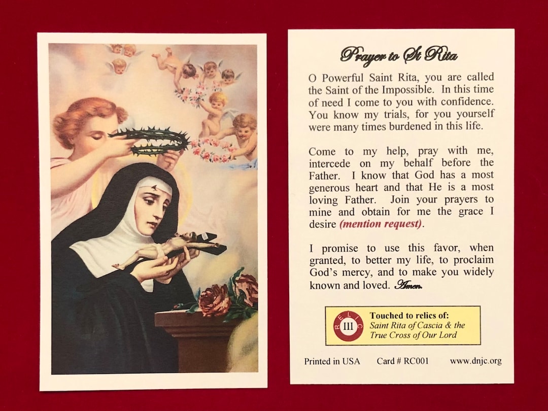 Saint Rita of Cascia Third Class Relic Holy Cards (touched to a First ...