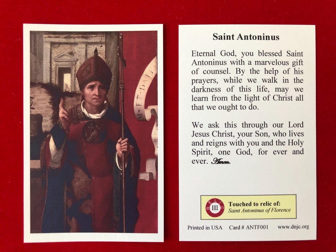 Saint Antoninus Third Class Relic Holy Cards (touched to a First Class ...
