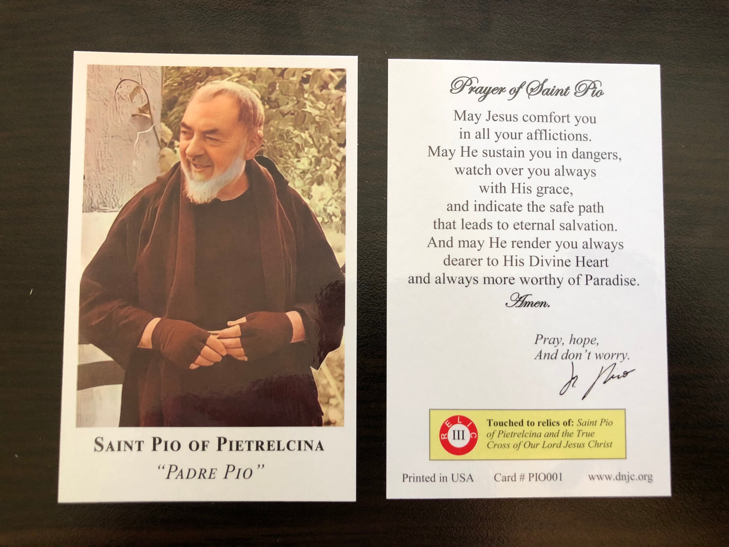 BULK PACK 50 CARDS Padre Pio Third Class Relic Holy Card touched to a ...