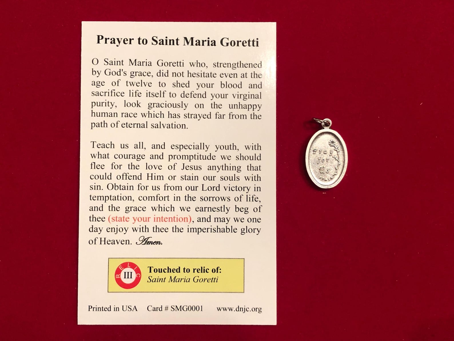 Saint Maria Goretti Relic Medal Pack - Third Class Relic Holy Card ...