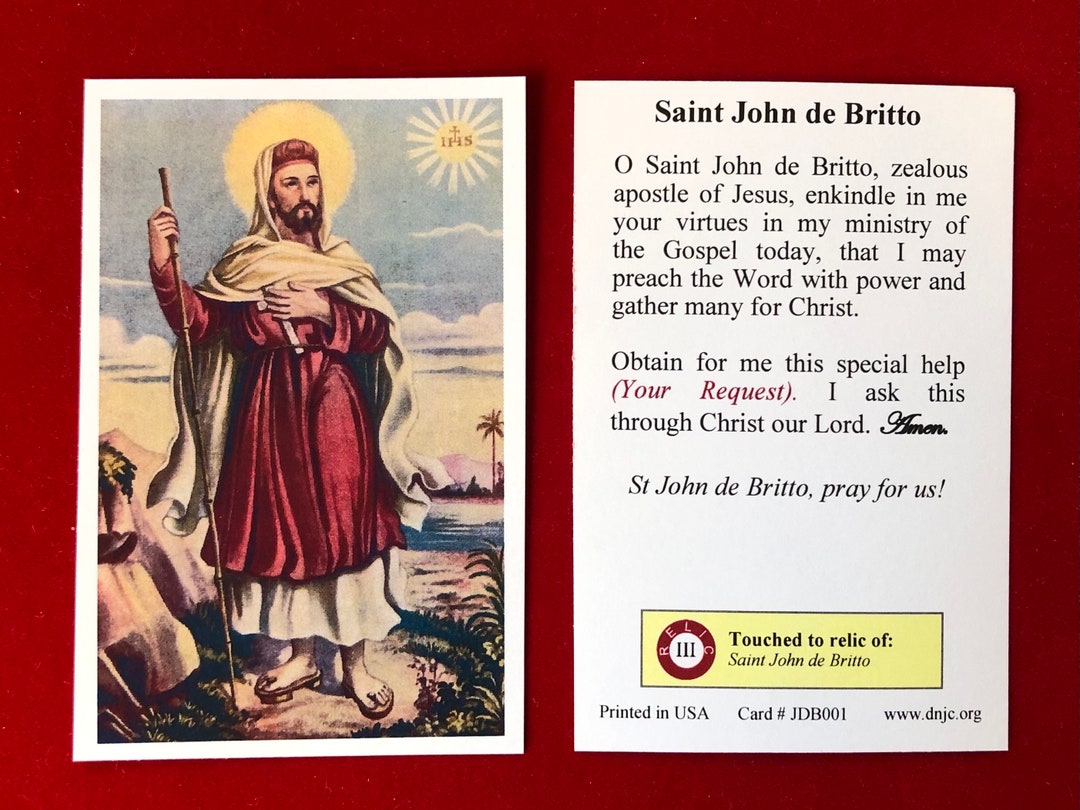 BULK PACK 50 CARDS - Saint John De Britto Third Class Relic Holy Cards ...