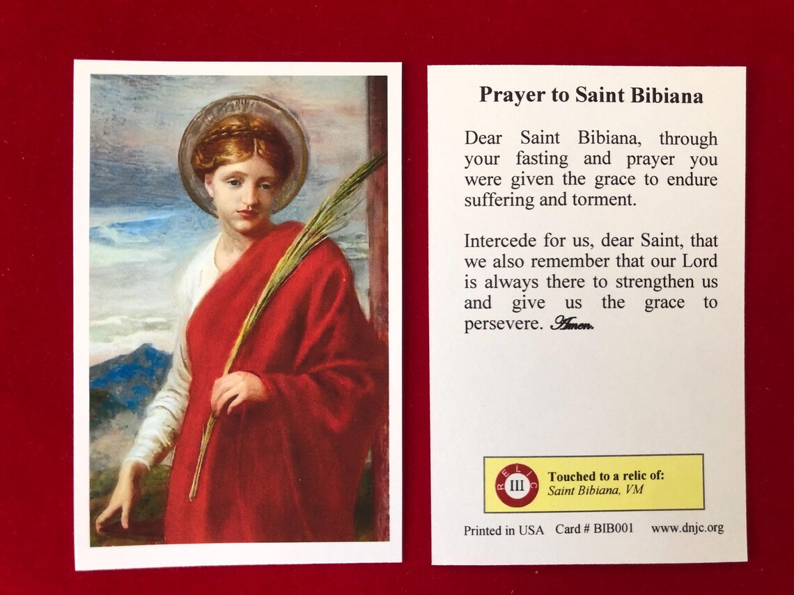 Saint Bibiana Third Class Relic Holy Cards (touched to a Relic of the ...