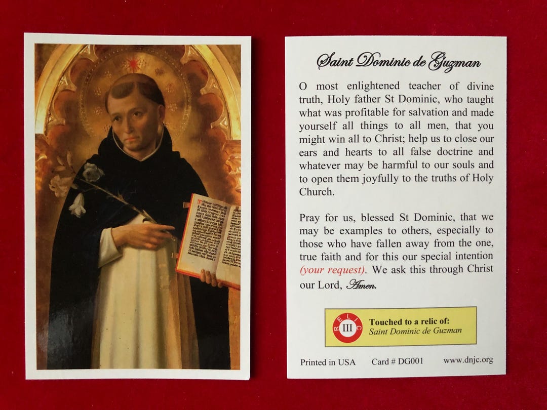 Saint Dominic De Guzman Third Class Relic Holy Cards (touched to a ...