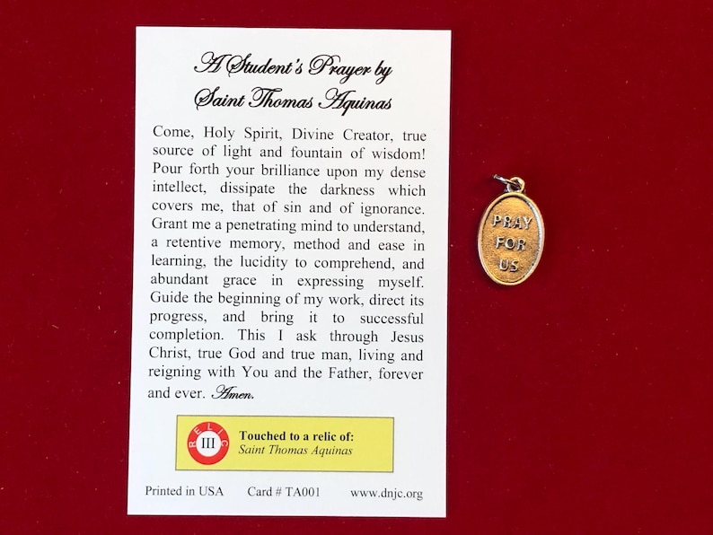 Saint Thomas Aquinas Relic Medal Pack - Third Class Relic Holy Card ...