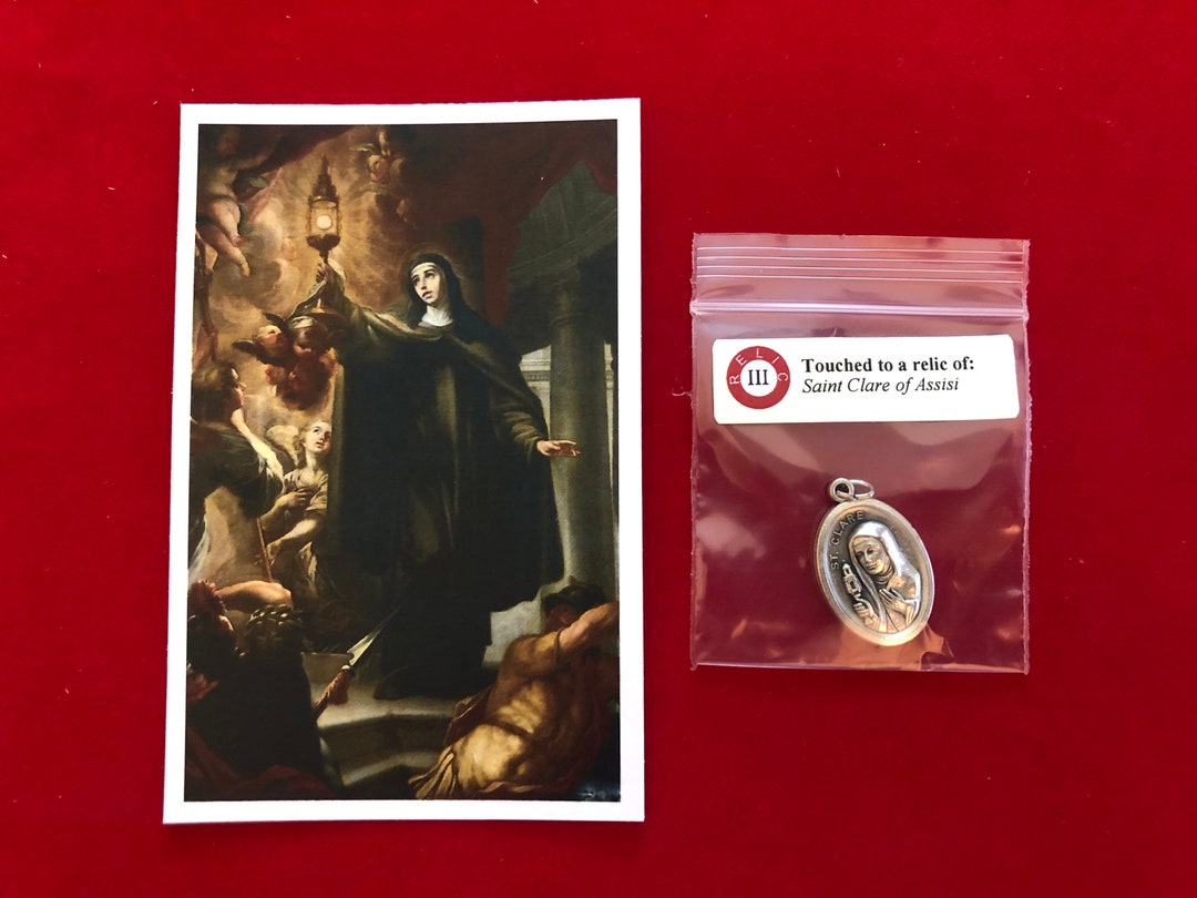 Saint Clare of Assisi Relic Medal Pack - Third Class Relic Holy Card ...
