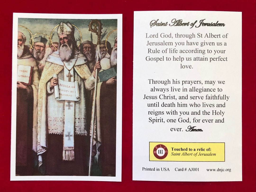Saint Albert of Jerusalem Third Class Relic Holy Cards (touched to a ...