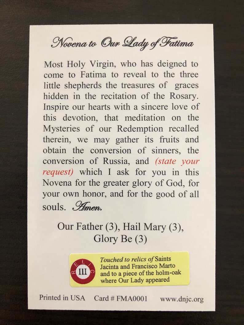 BULK PACK 50 CARDS Our Lady of Fatima Third Class Relic Holy | Etsy