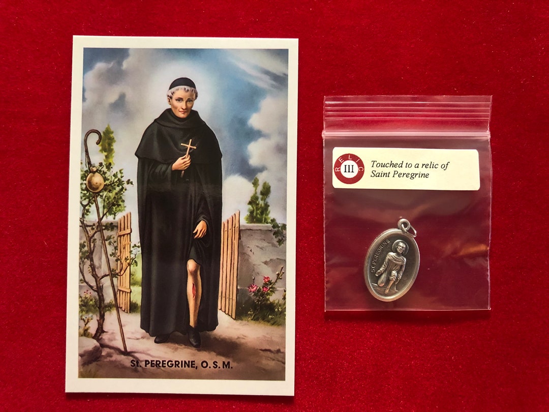 Saint Peregrine Relic Medal Pack - Third Class Relic Holy Card & Medal ...