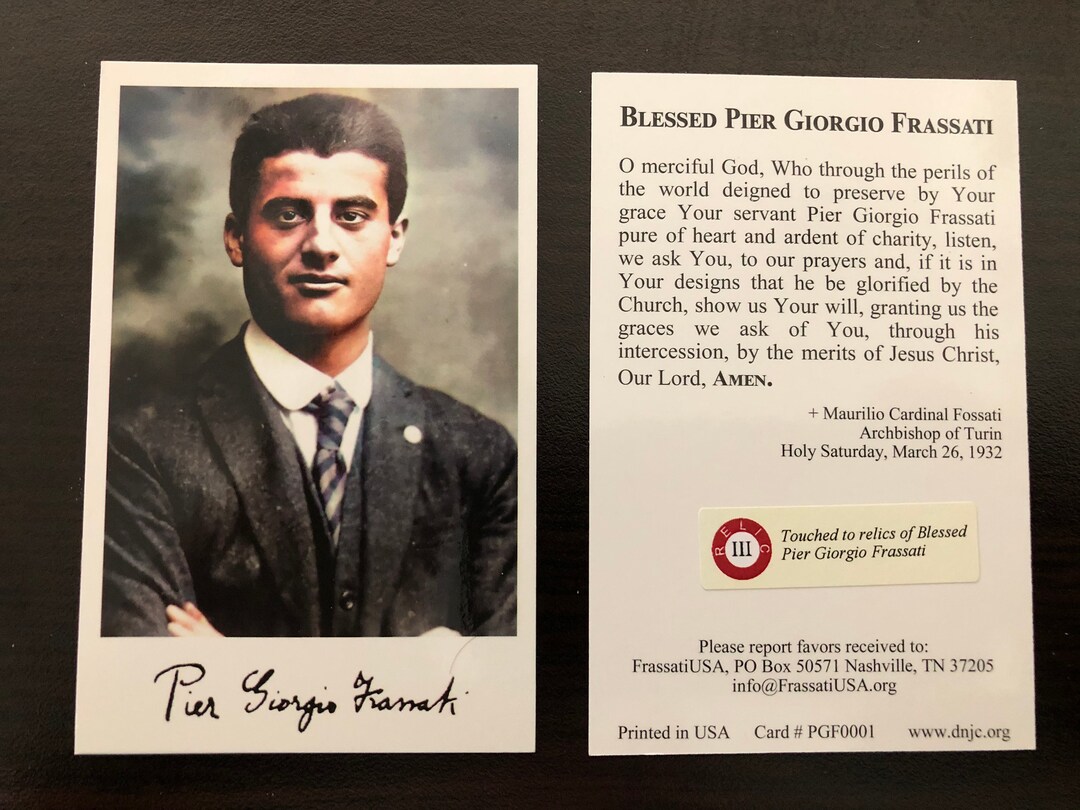 Blessed Pier Giorgio Frassati Third Class Relic Holy Card (touched to a ...
