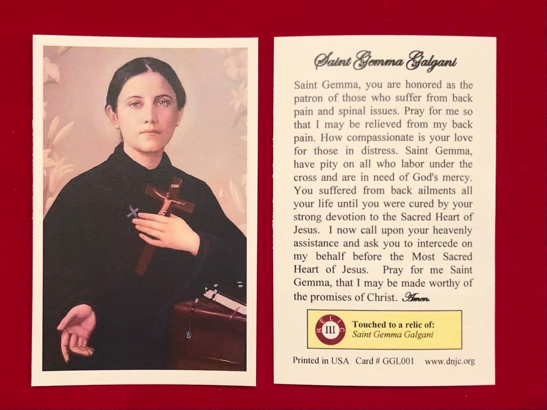 Saint Gemma Galgani Third Class Relic Holy Cards touched to a First ...