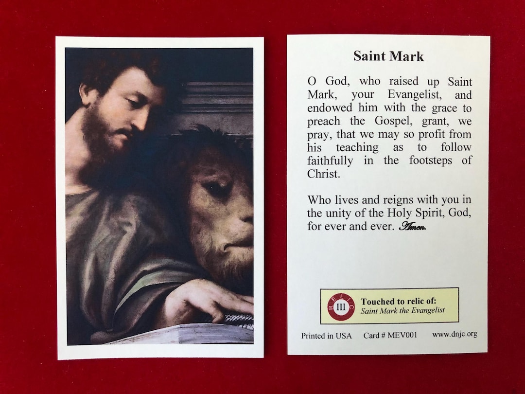 Saint Mark the Evangelist Third Class Relic Holy Cards (touched to a ...