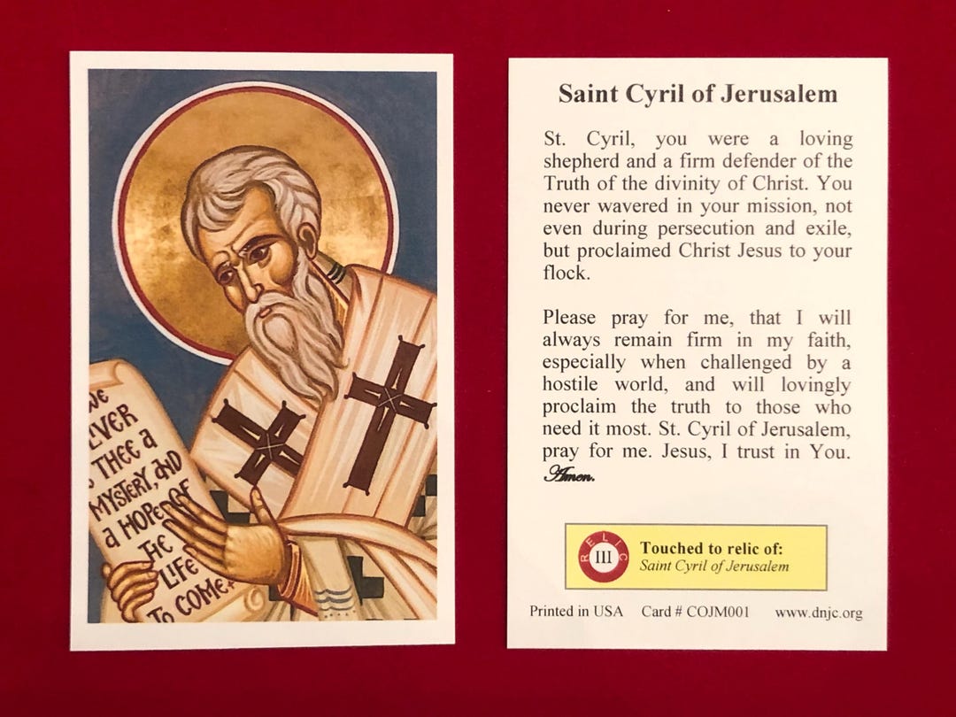 Saint Cyril of Jerusalem Third Class Relic Holy Card (touched to a ...