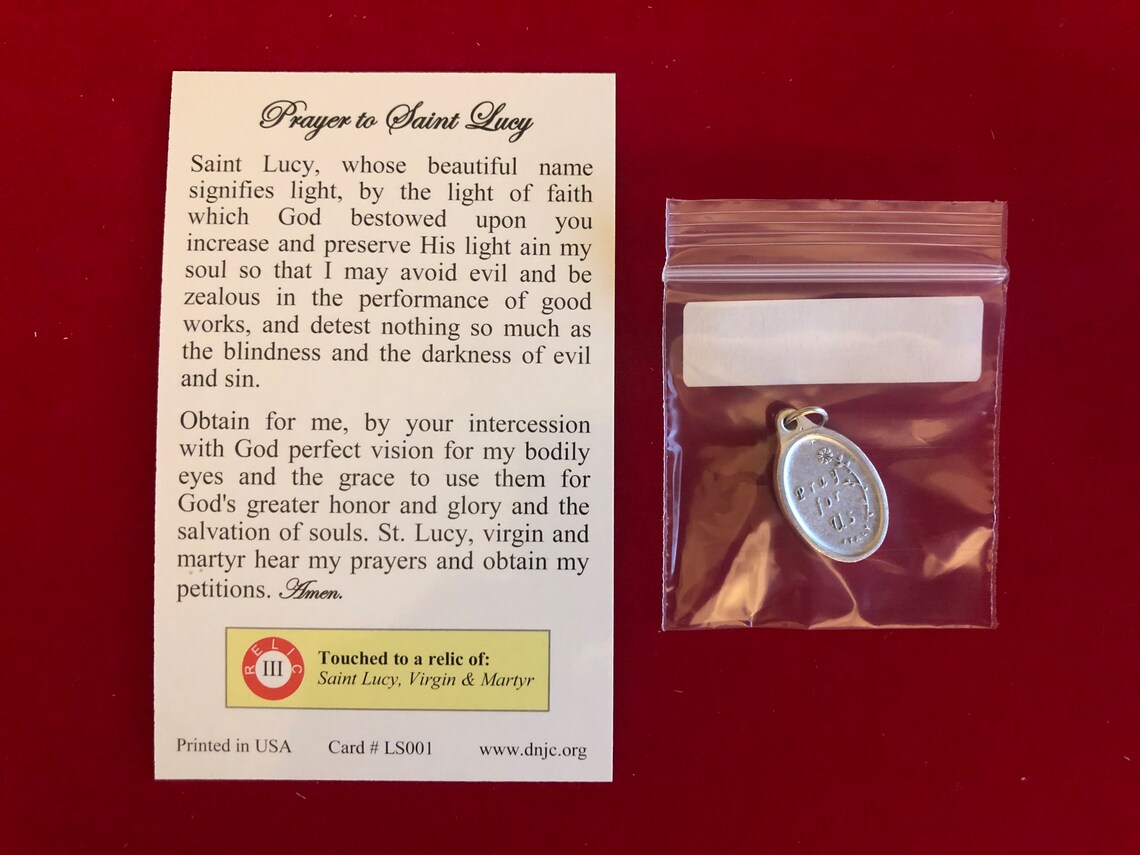 Saint Lucy Relic Medal Pack Third Class Relic Holy Card & - Etsy