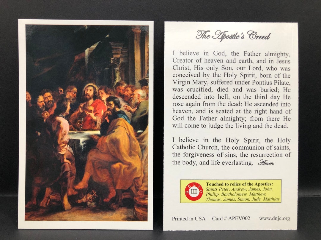 Apostles Creed Third Class Relic Holy Card touched to Relics of the ...