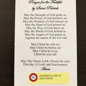 Saint Patrick Relic Holy Card touched to a First Class Relic of Saint ...