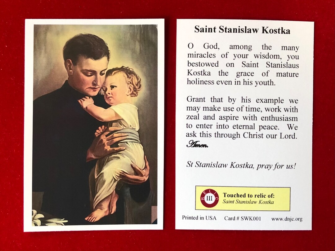 Saint Stanislaw Kostka Third Class Relic Holy Cards (touched to a First ...