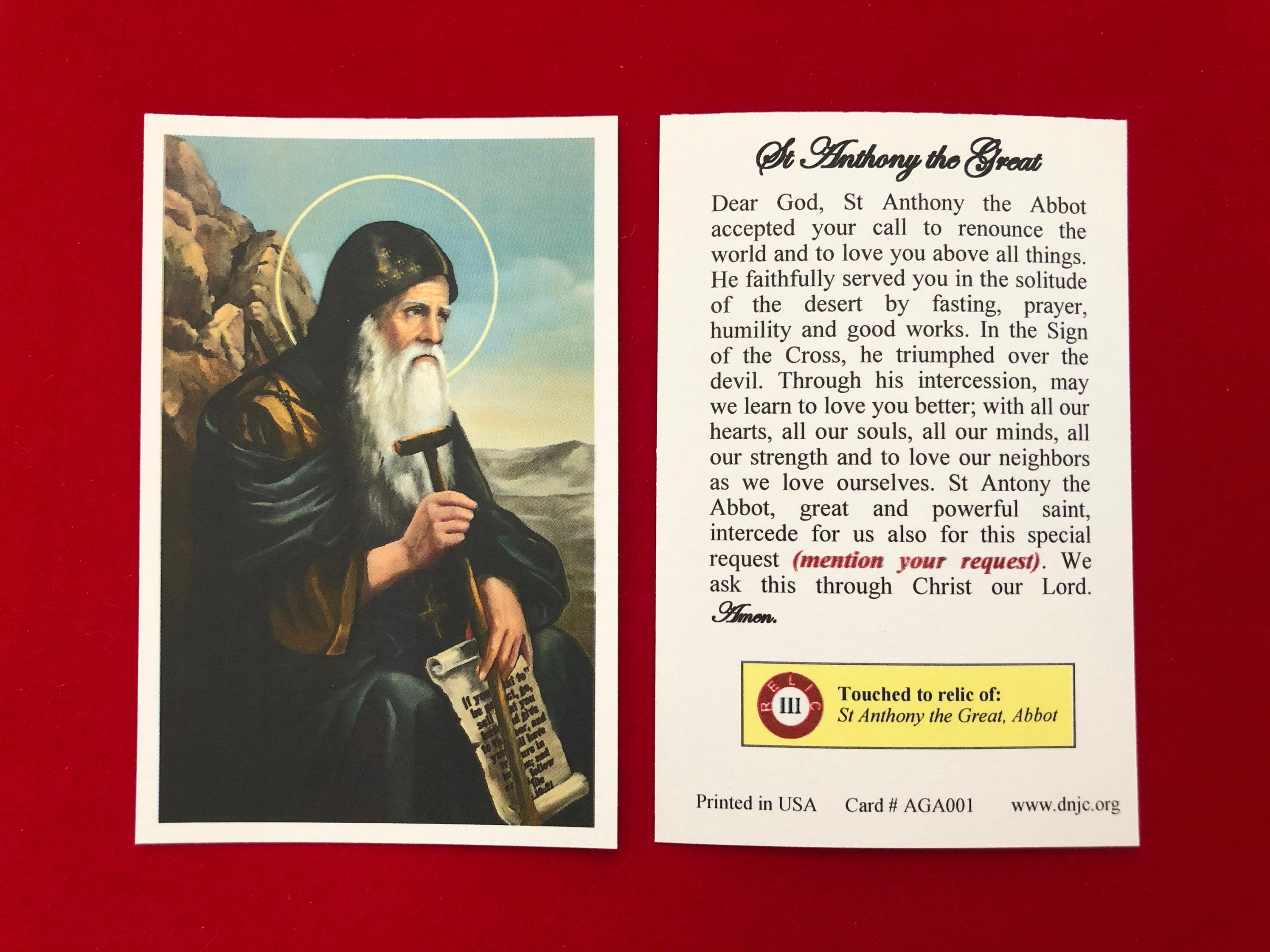Saint Anthony the Great Abbot Third Class Relic Holy Cards touched to a ...