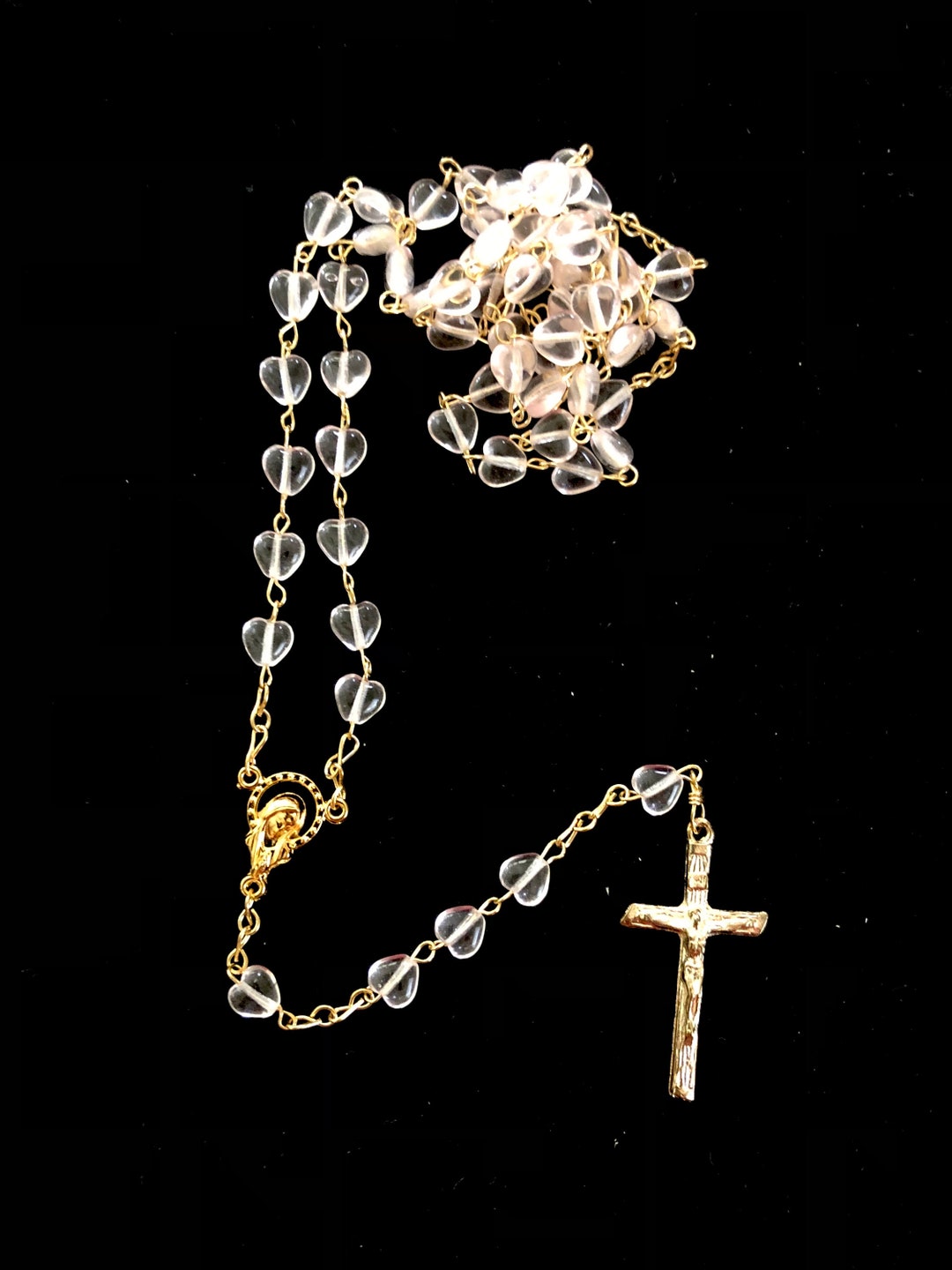 Glass Heart Bead Holy Relic Third Class Relic Rosary (touched to Relics ...