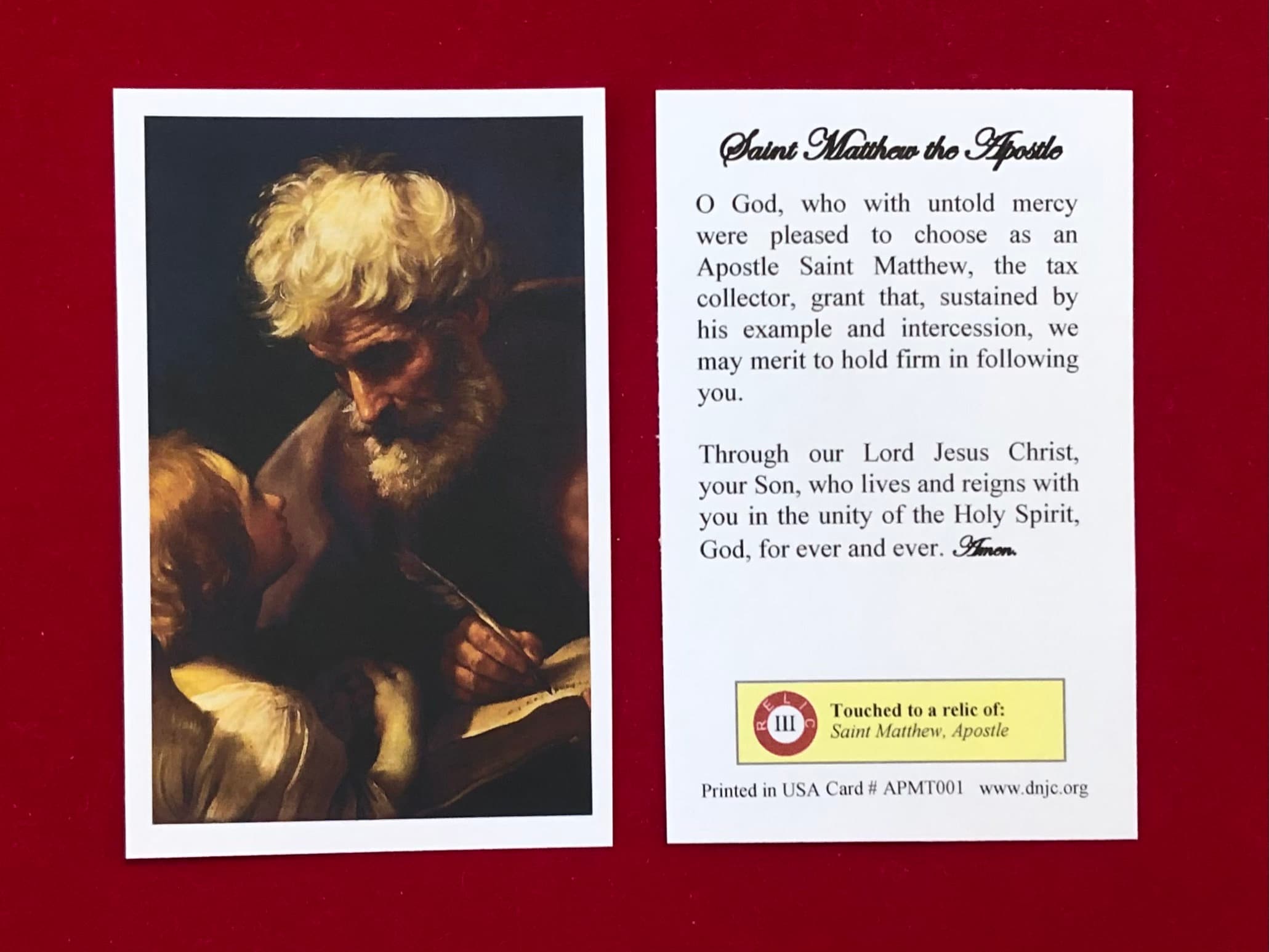 Saint Matthew the Apostle and Evangelist Third Class Relic Holy Cards ...