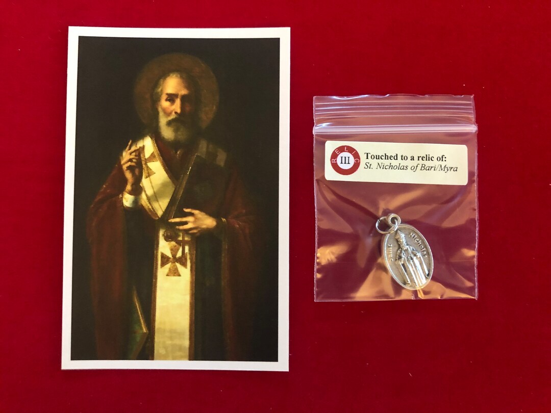 Saint Nicholas Relic Medal Pack - Third Class Relic Holy Card & Medal ...