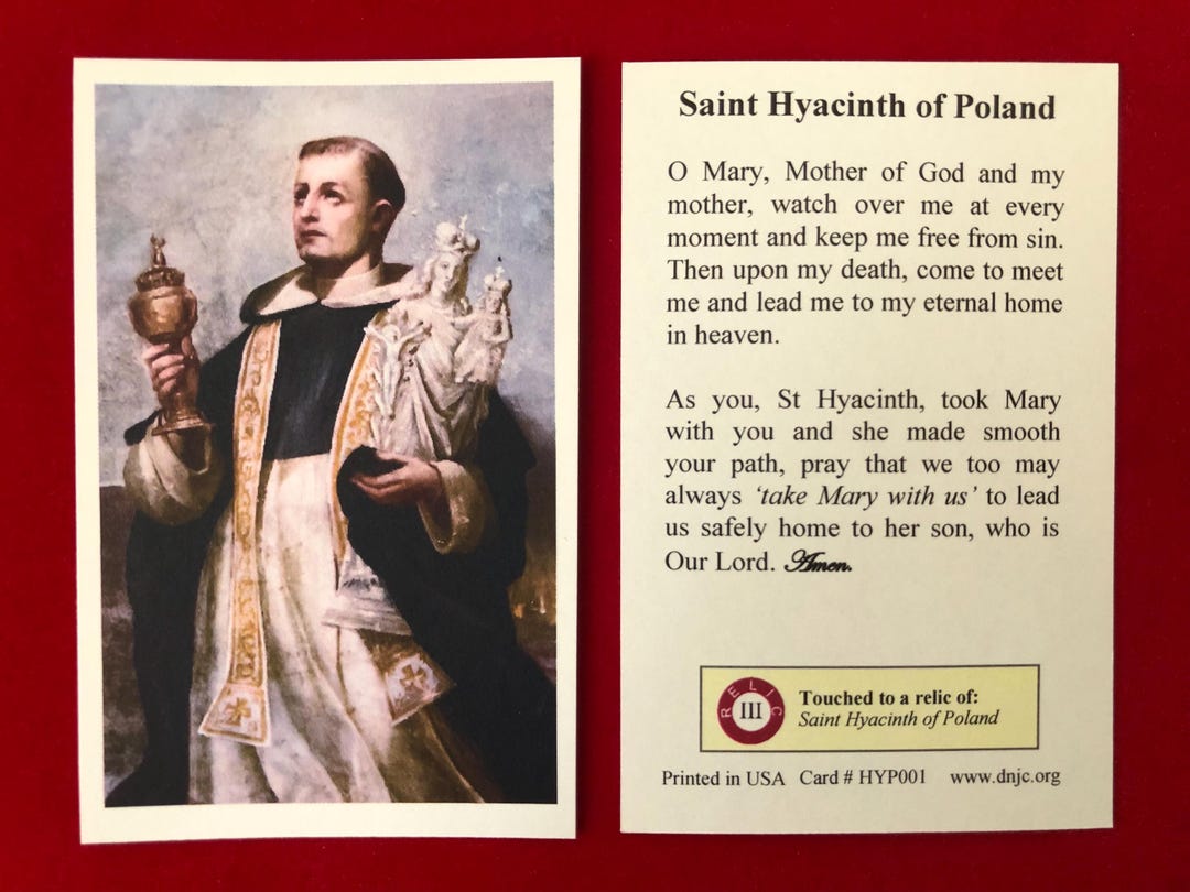 Saint Hyacinth of Poland Third Class Relic Holy Cards (touched to a ...