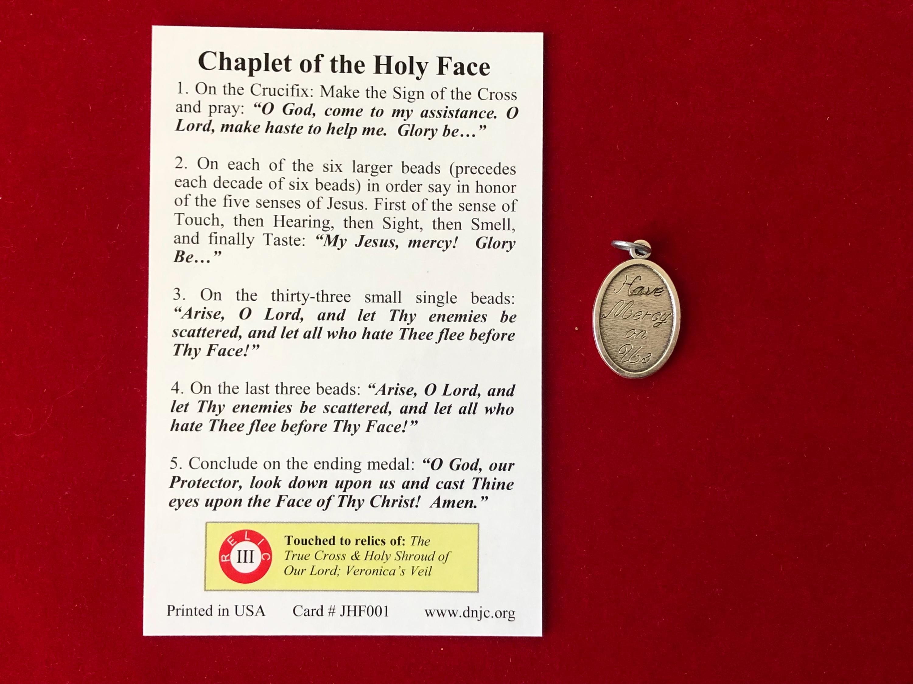 Holy Face of Jesus Relic Medal Pack - Third Class Relic Holy Card ...