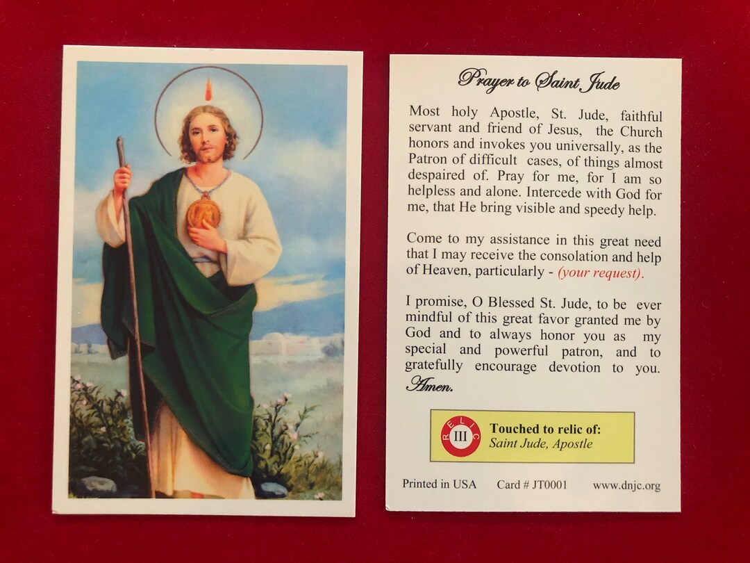 BULK PACK 50 CARDS - Saint Jude Third Class Relic Holy Card (touched to ...